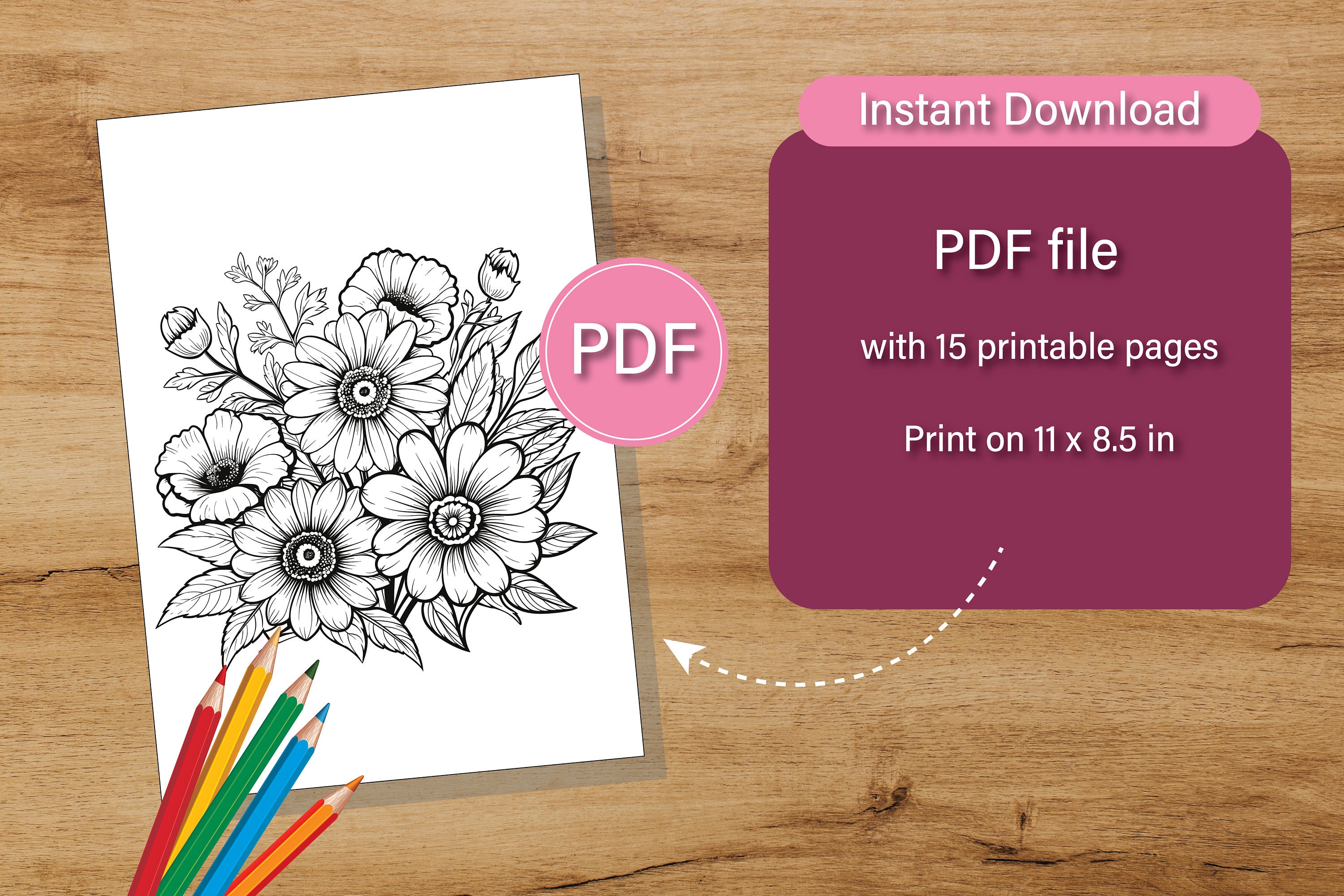 15 Bouquets Coloring Pages, Botanical Coloring Sheets, Instant Download ...