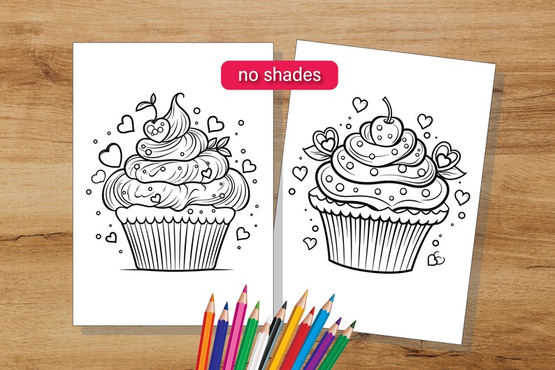 Cupcakes With Hearts Coloring Pages, Easy Valentine's Day Coloring ...