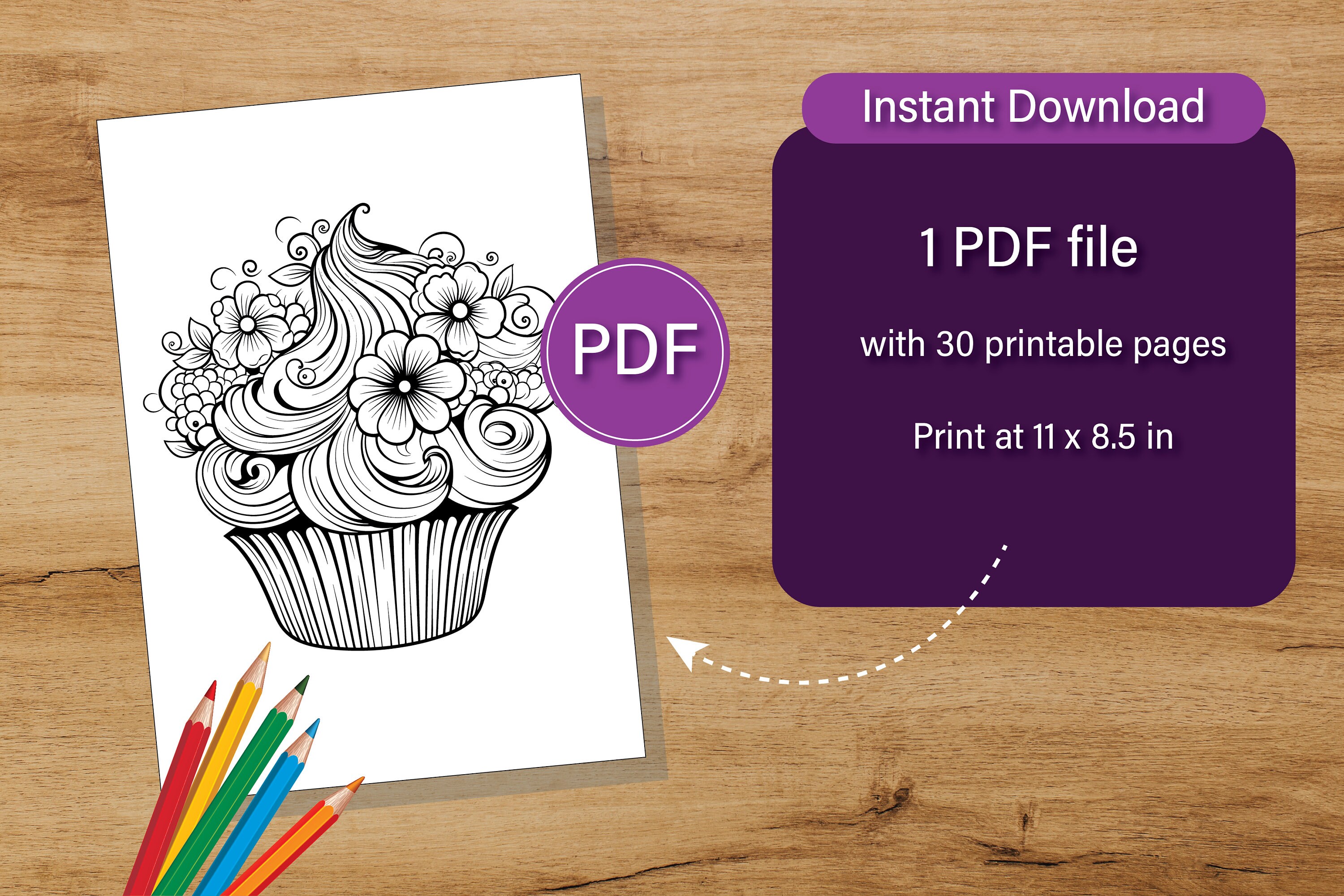 Cupcakes Coloring Pages, Floral Motifs, Cupcakes Activity Sheets ...