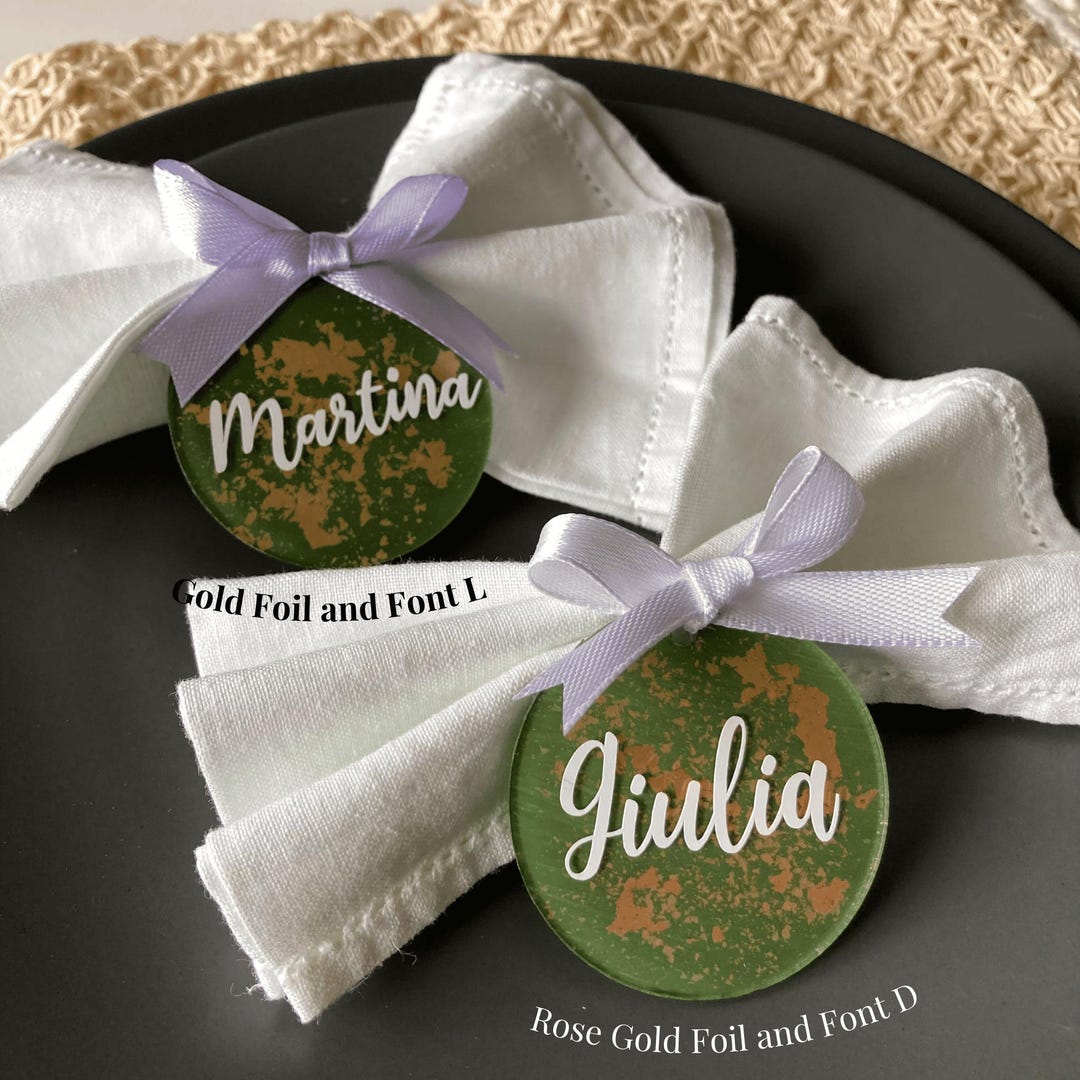 Personalized Gold Foil Name Tags, Custom Place Cards, Elegant Wedding ...