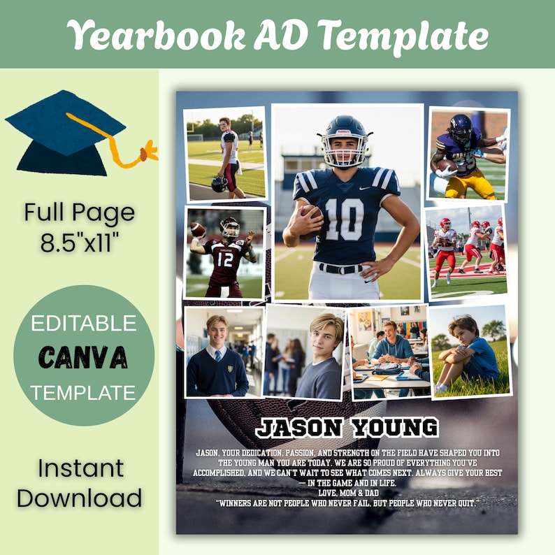 Football Senior Yearbook Ad Template: Canva Tribute (8.5x11 Digital ...