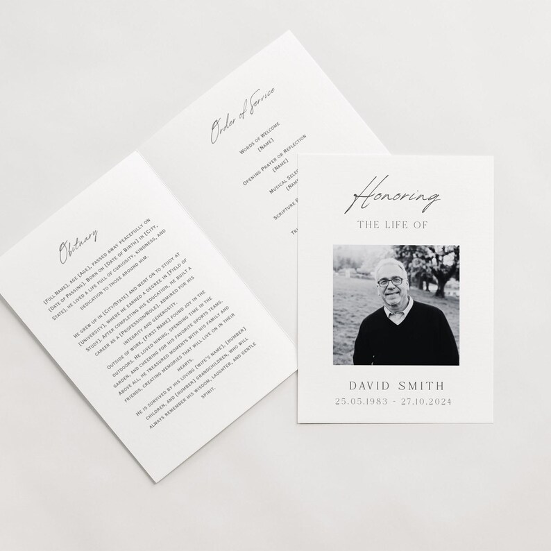 Elegant Funeral Program Canva Template: Memorial Service Bifold ...