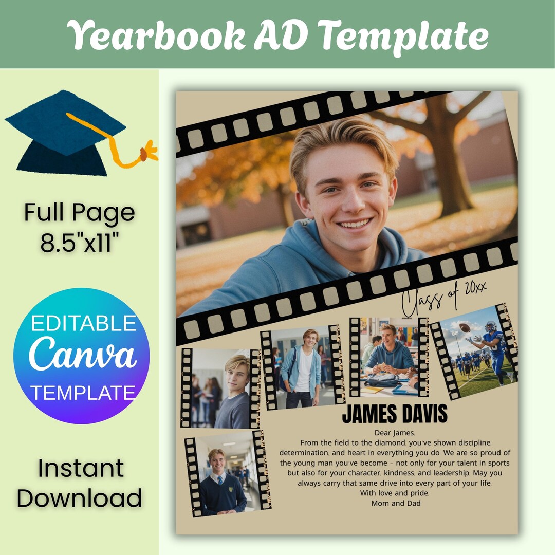 Editable Senior Yearbook Ad Template: High School Graduation Tribute ...