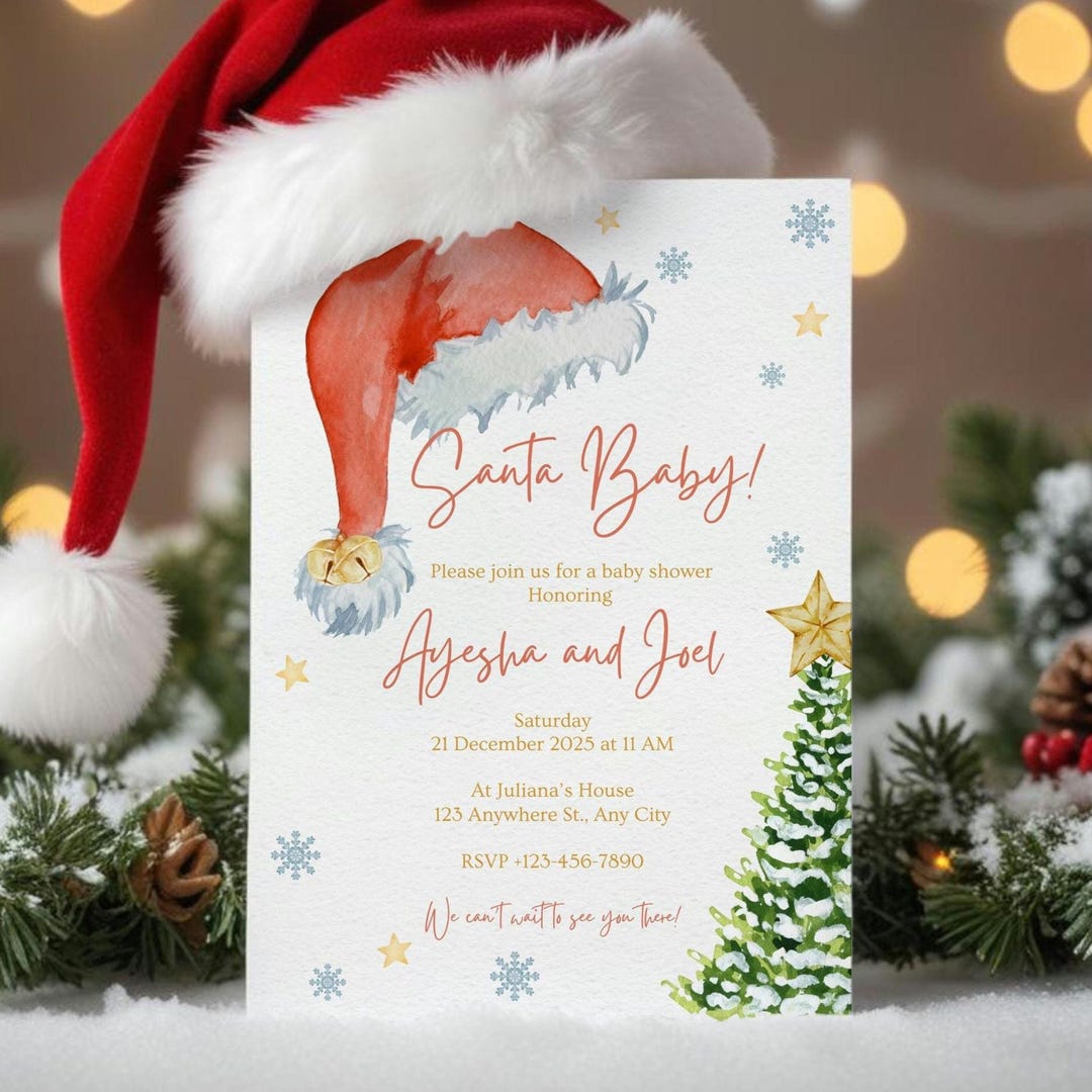 Editable Christmas Baby Shower Party Invitation, Santa Baby Shower ...