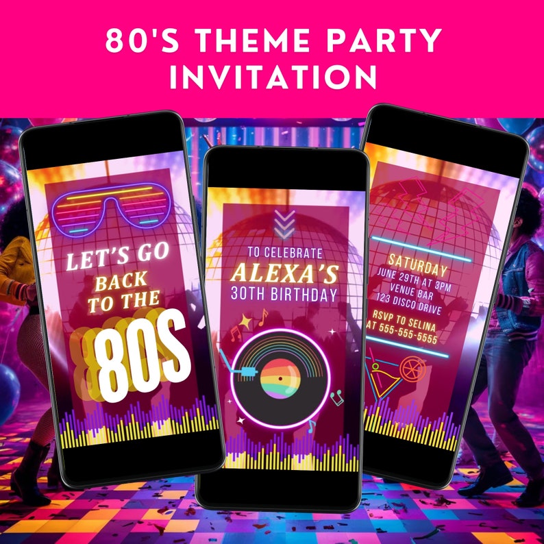 Electronic Invitation, 80's Birthday Party, Video Invitation, Neon ...
