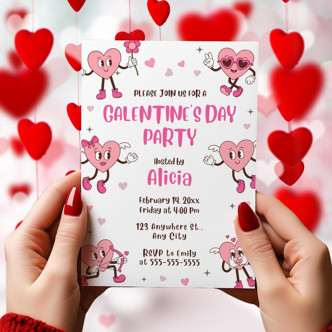 Editable Galentine's Day Party Invitation, Galentine's Heart Invitation ...