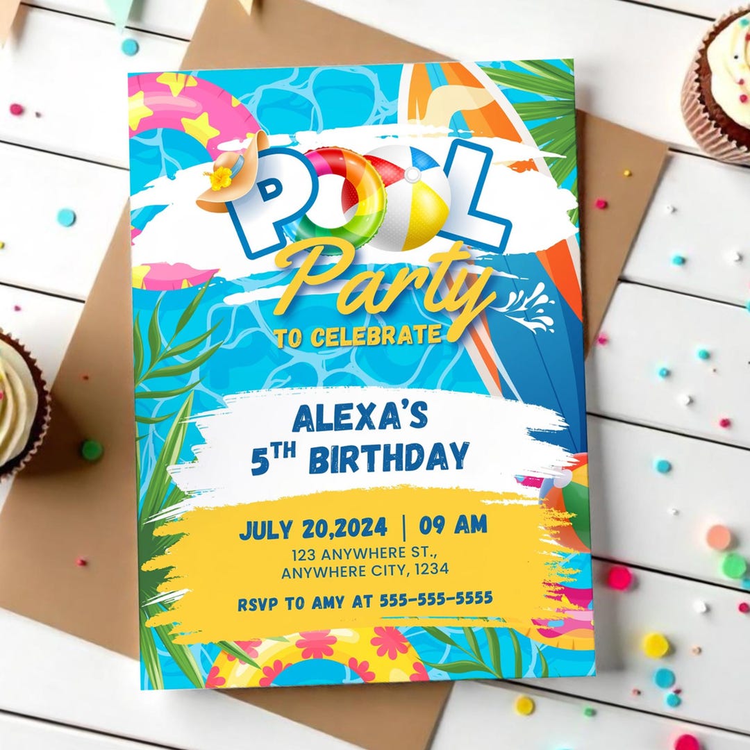Editable Pool Party Invitation, Pool Birthday Party Invitation, Summer ...