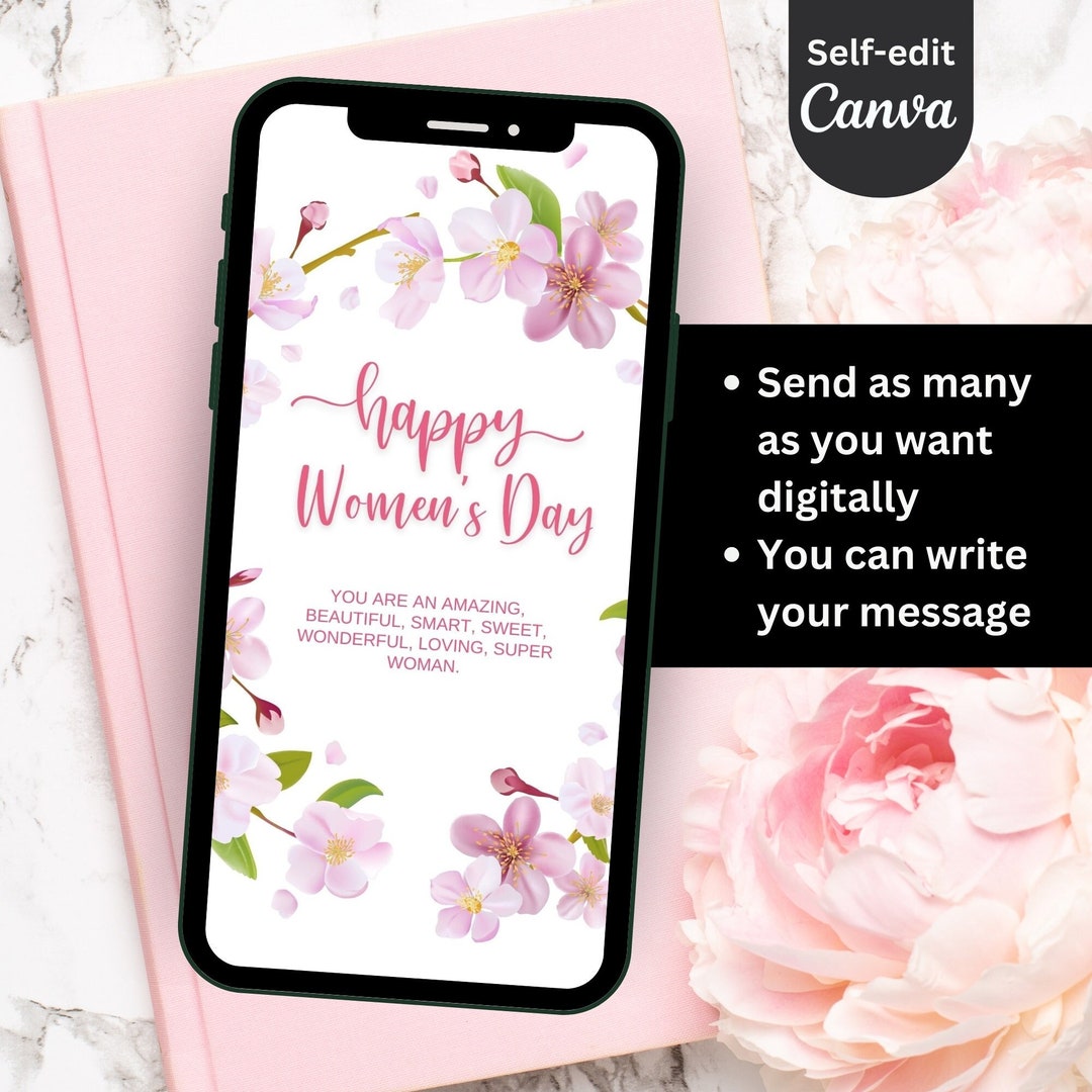 Editable International Women's Day Pink Video Greeting Celebrate Strong ...