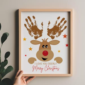 Printable Christmas Handprint Art, Christmas Reindeer Craft, Christmas ...