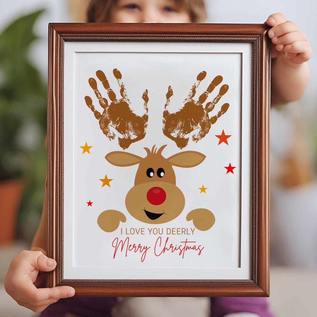 Printable Christmas Handprint Art, Christmas Reindeer Craft, Christmas ...
