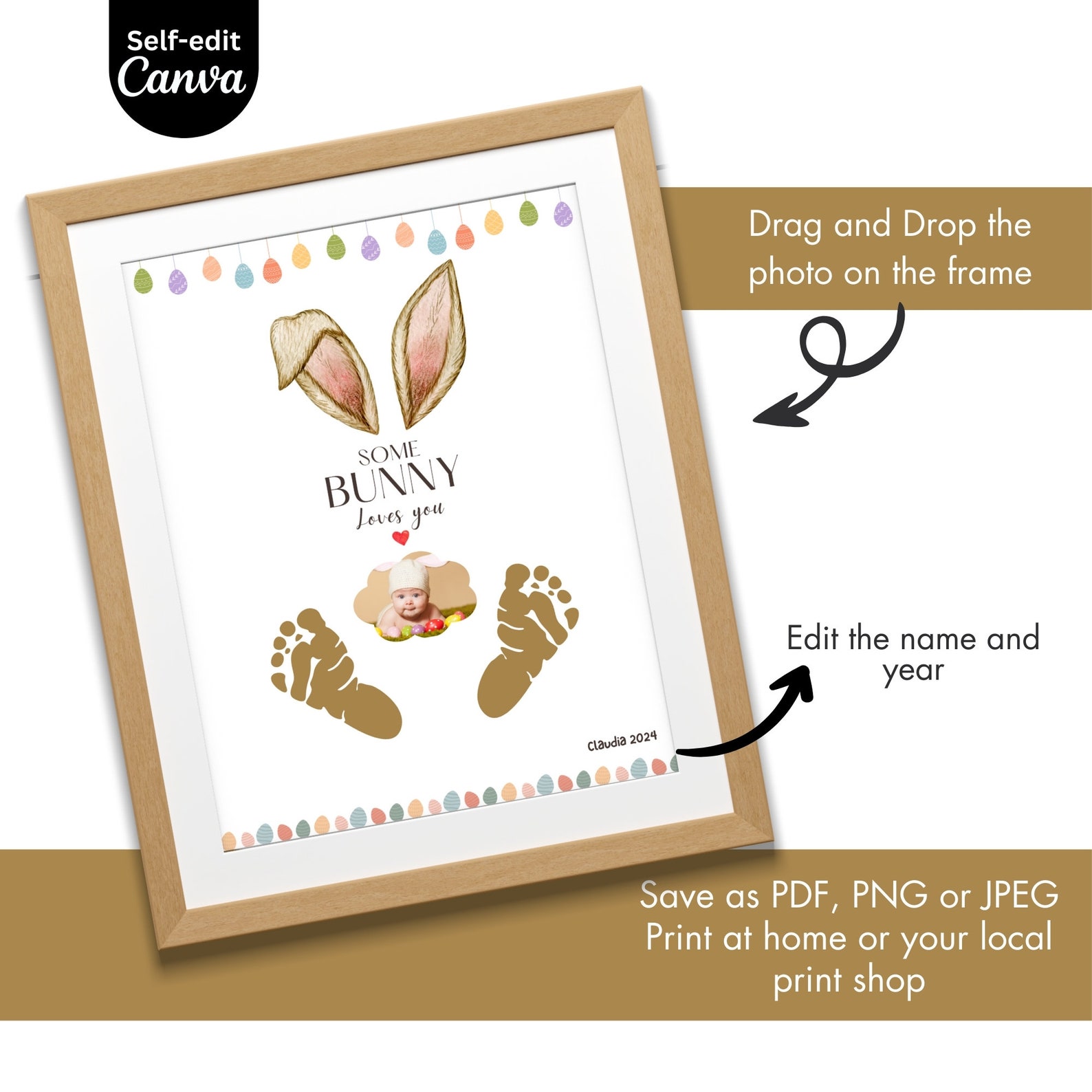 Editable Easter Bunny Footprint Craft for Baby Footprint Art and ...