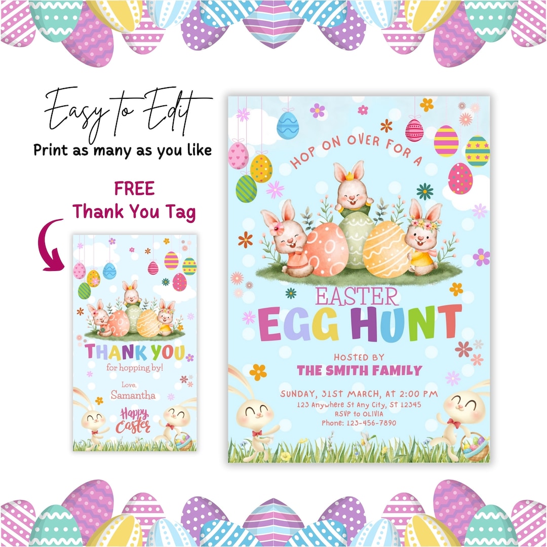 Editable Easter Egg Hunt Party Invitation Bunny Invitation for Easter ...