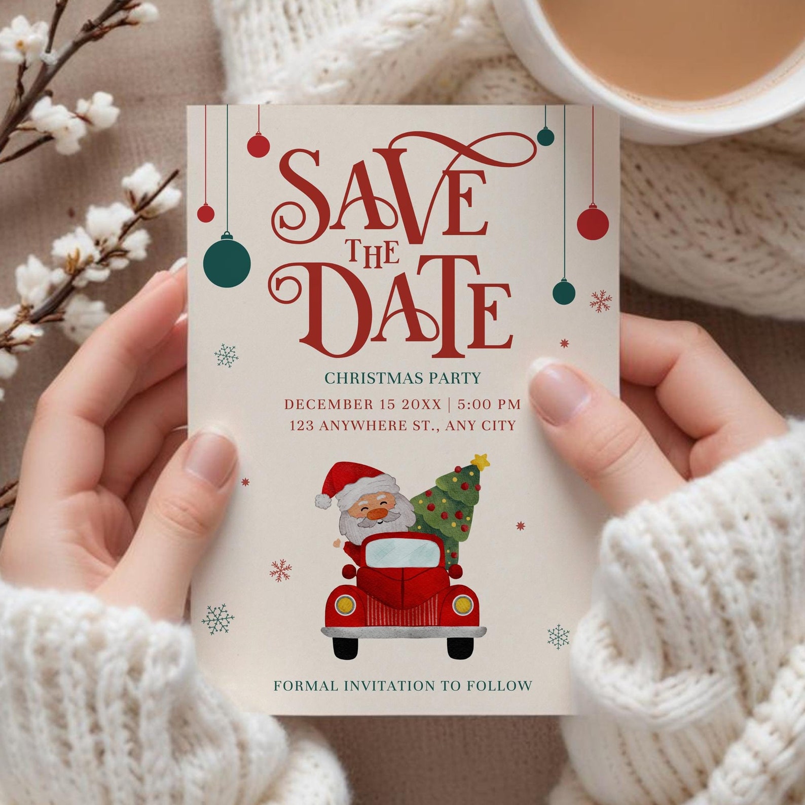 Editable Save the Date Christmas Invitation, Christmas Party Invitation ...
