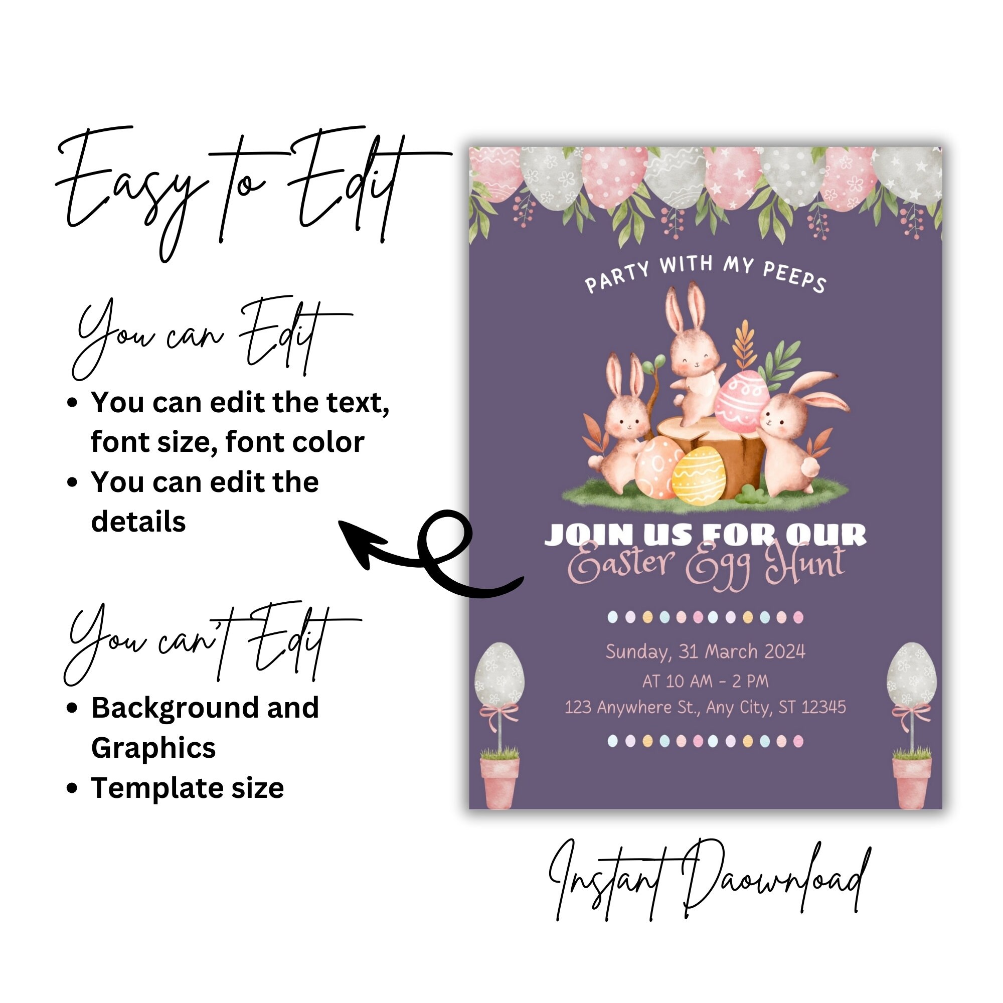 Editable Easter Egg Hunt Invitation Easter Treasure Hunt Party ...