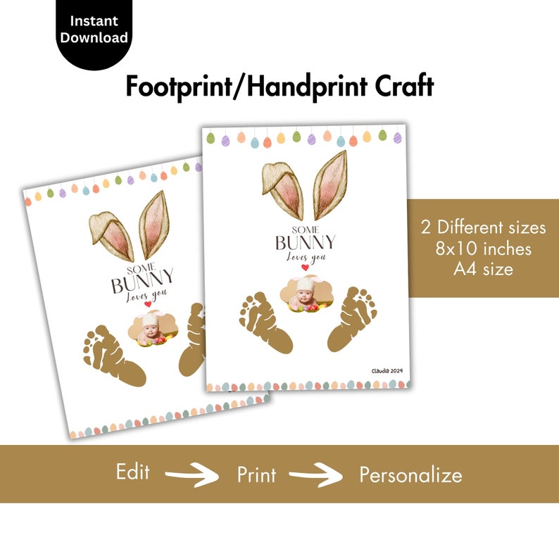Editable Easter Bunny Footprint Craft for Baby Footprint Art and ...