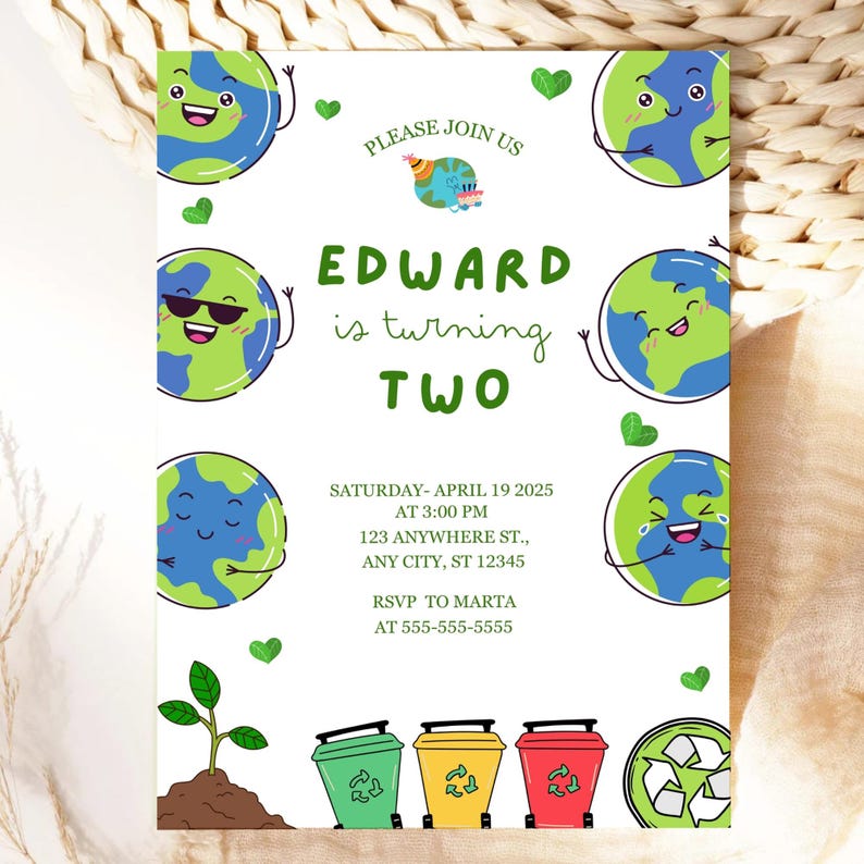 Editable Birthday Invitation, Earth Day Invitation, Earth Day Event ...