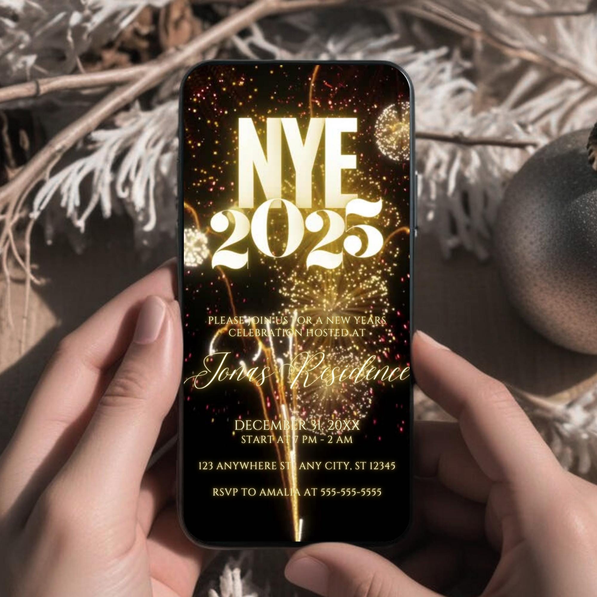 Editable New Year Invitation, 2025 New Year Invitation, NYE 2025 ...