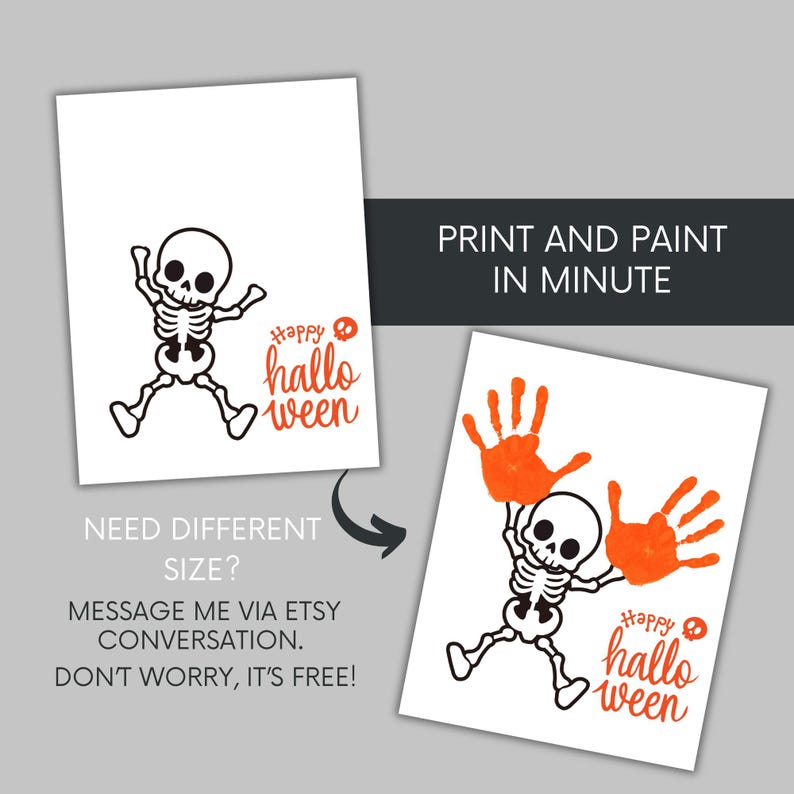 Printable Halloween Skeleton Handprint, Halloween Handprint Art, Happy ...