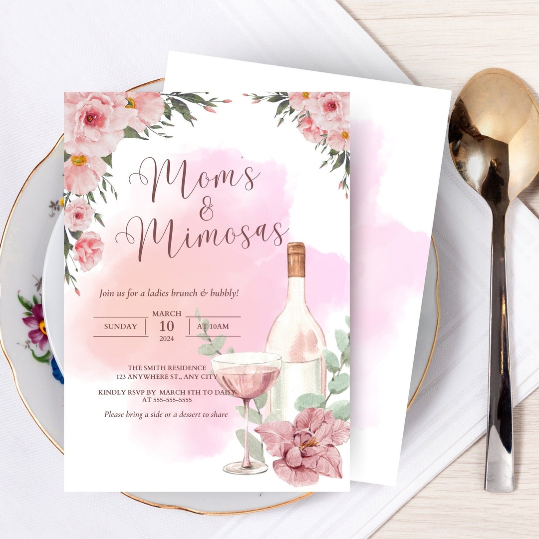 Mother's Day Invitation Card for Moms and Mimosas Day Card Party Invite ...