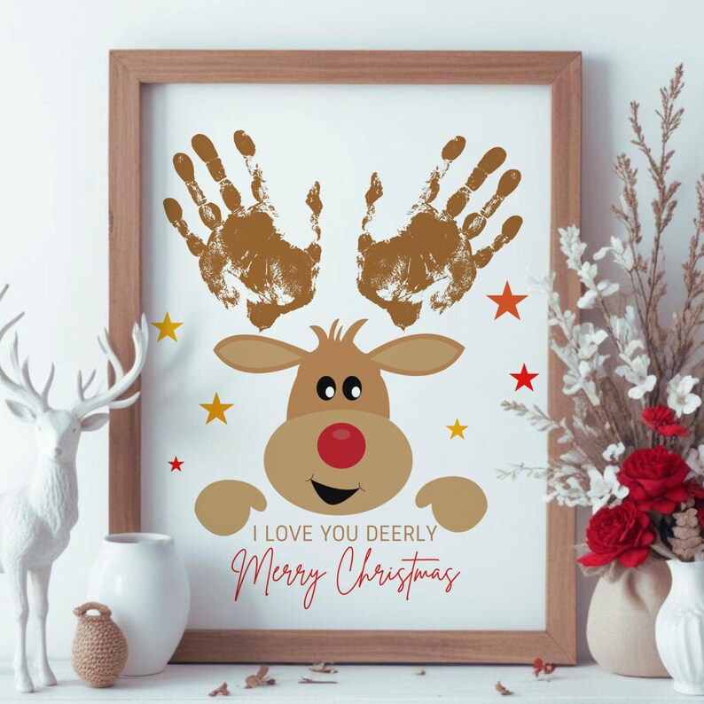 Printable Christmas Handprint Art, Christmas Reindeer Craft, Christmas ...