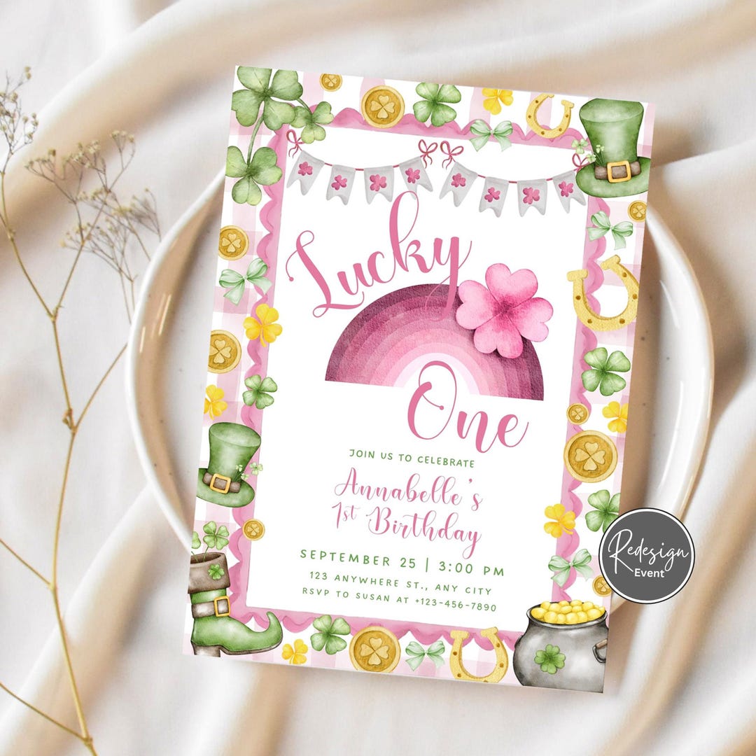 Editable Lucky One Invitation, First Birthday Invitation Girl, St ...