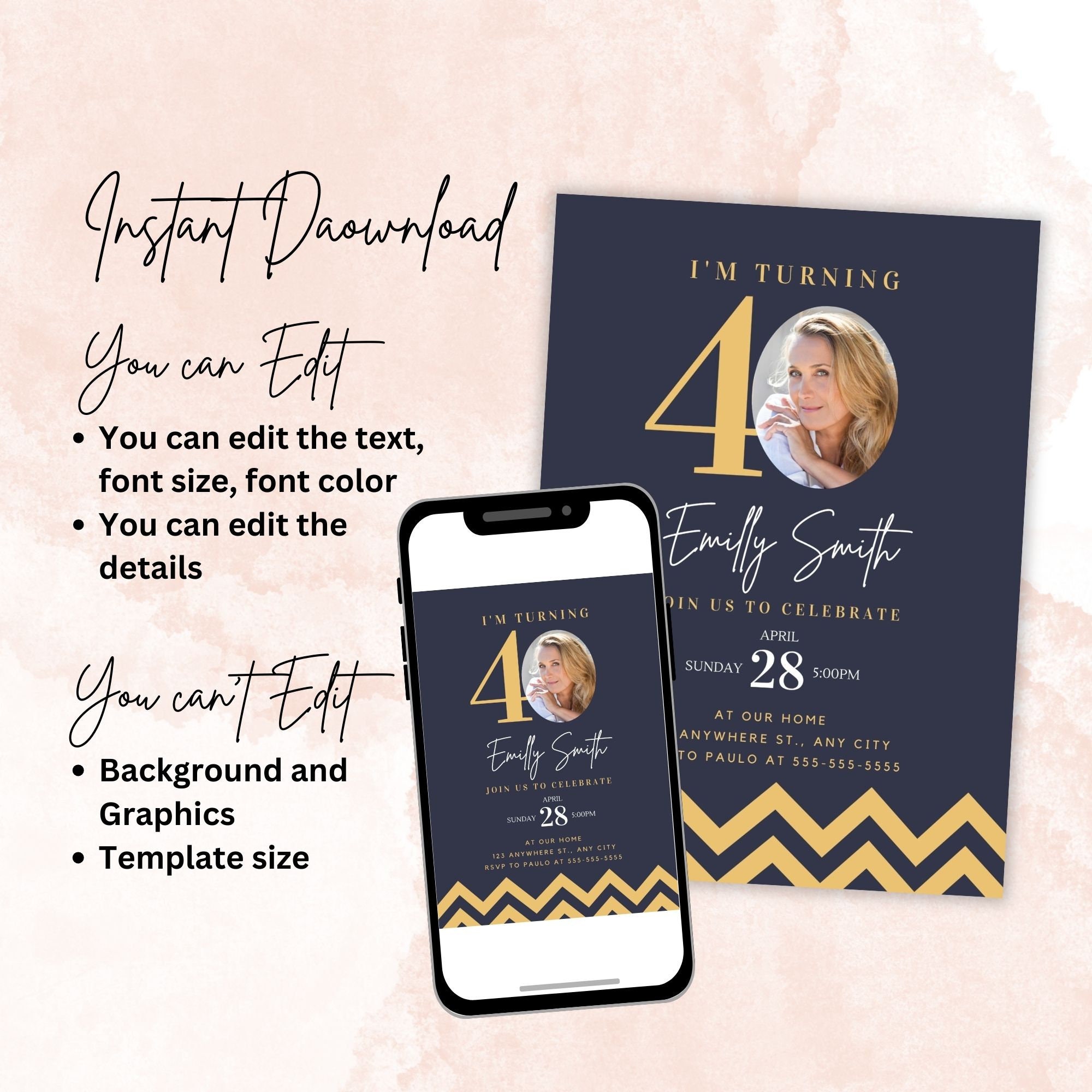 40th Birthday Invitation With Photo Dinner Party Invite for Birthday ...