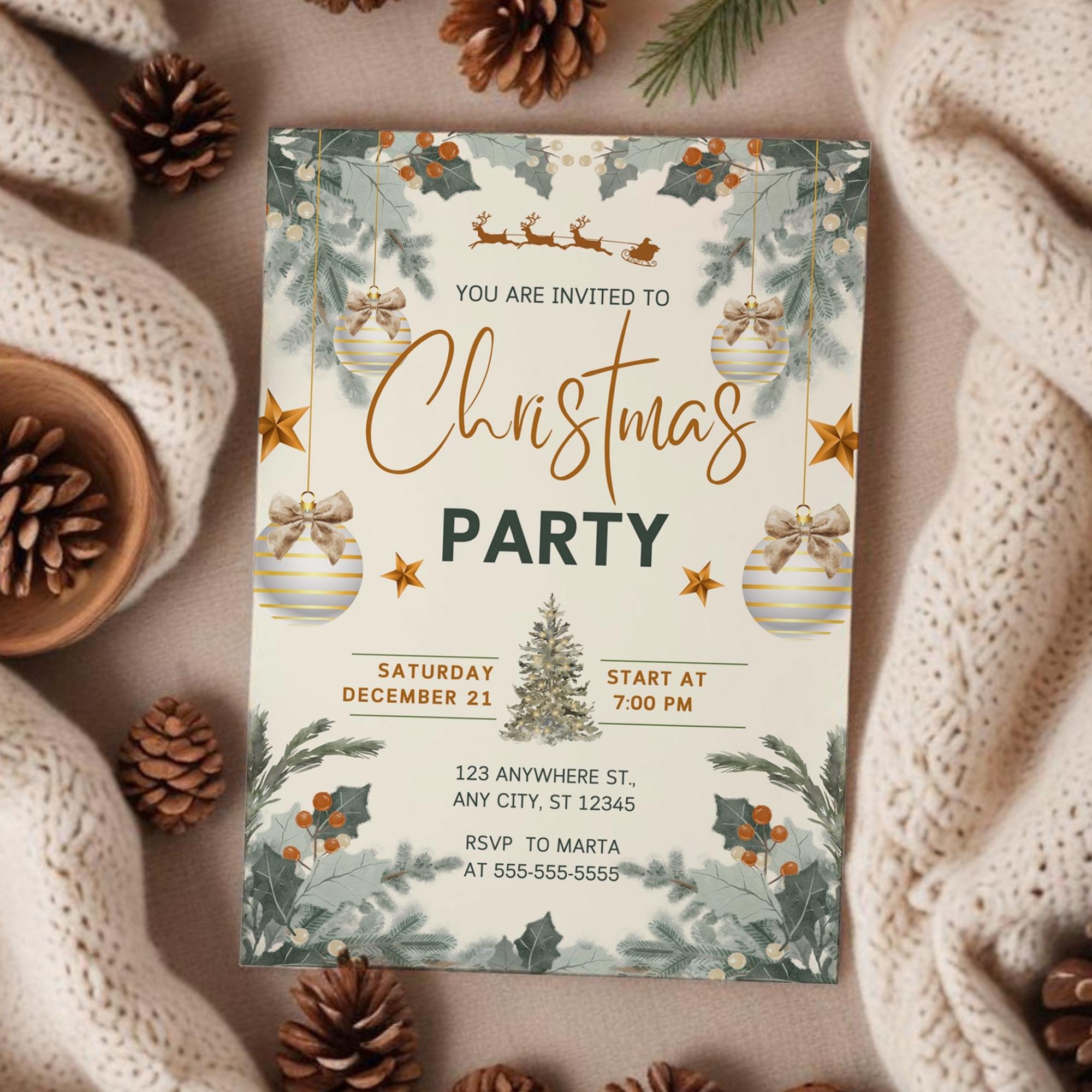 Editable Christmas Party Invitation, Christmas Birthday Invitation ...