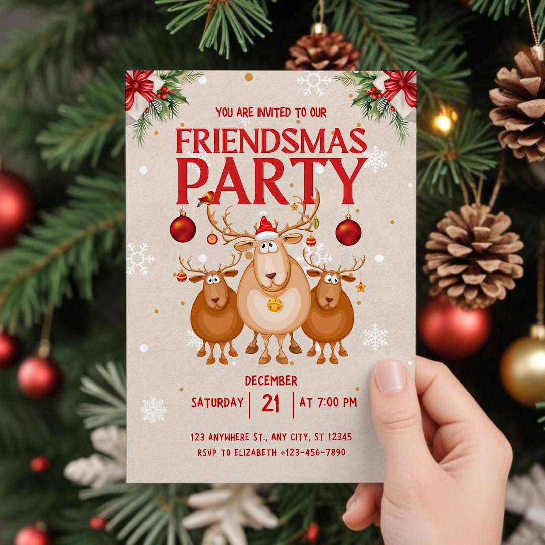 Editable Friendsmas Christmas Invitation, Friendsmas Party Invitation ...