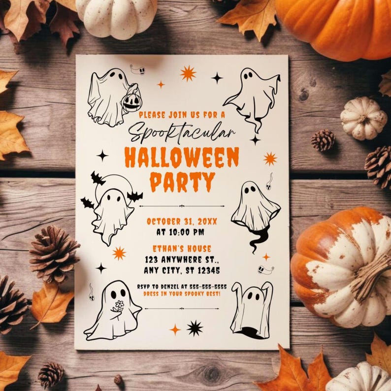 Editable Ghost Halloween Birthday Invitation, Spooktacular Party ...