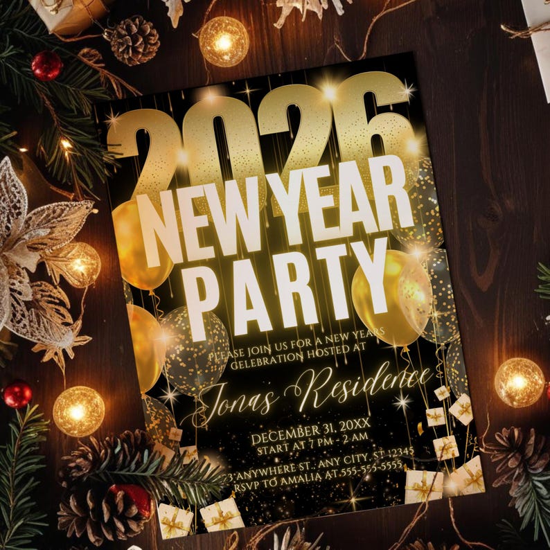 Editable 2026 New Year Party Invitation (digital Download) - Etsy