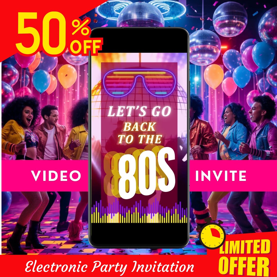 80's Party Invitation Themed Party Invite Neon 80s Invitation Retro ...