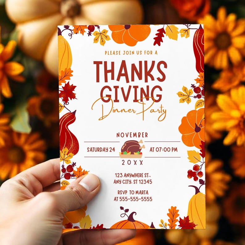 Editable Thanksgiving Dinner Party Invitation, Thanksgiving Birthday ...