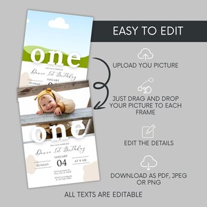 Editable First Birthday Invitation, Baby 1st Birthday Photo Invitation ...