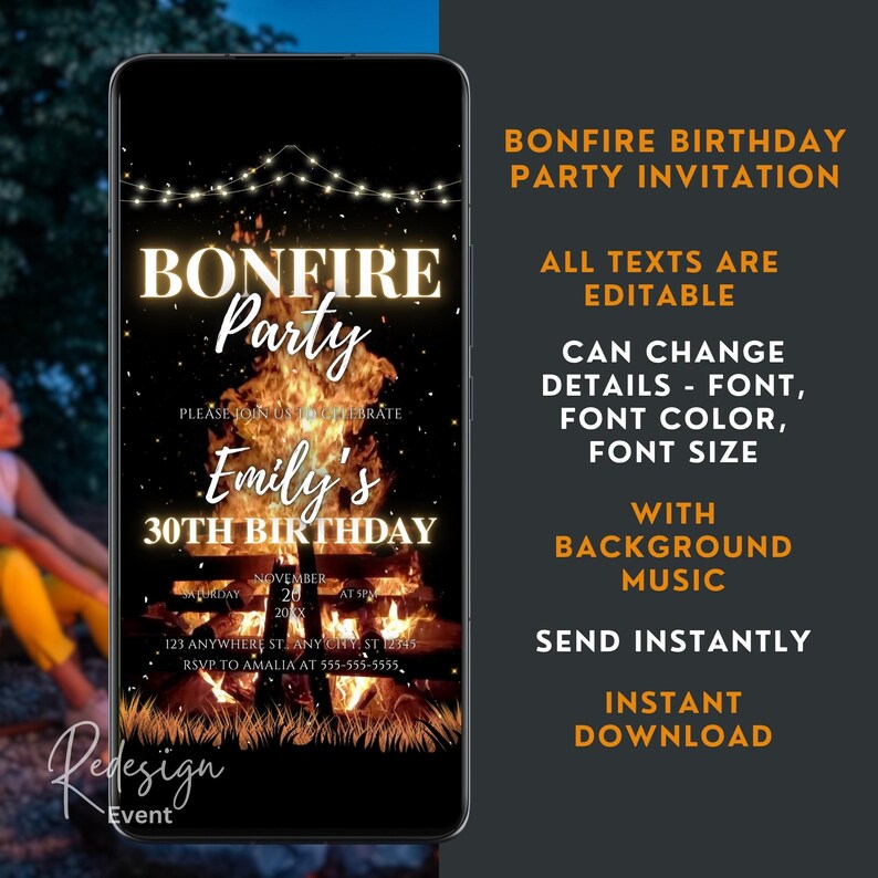 Editable Bonfire Birthday Invitation: Backyard Party (digital Download ...