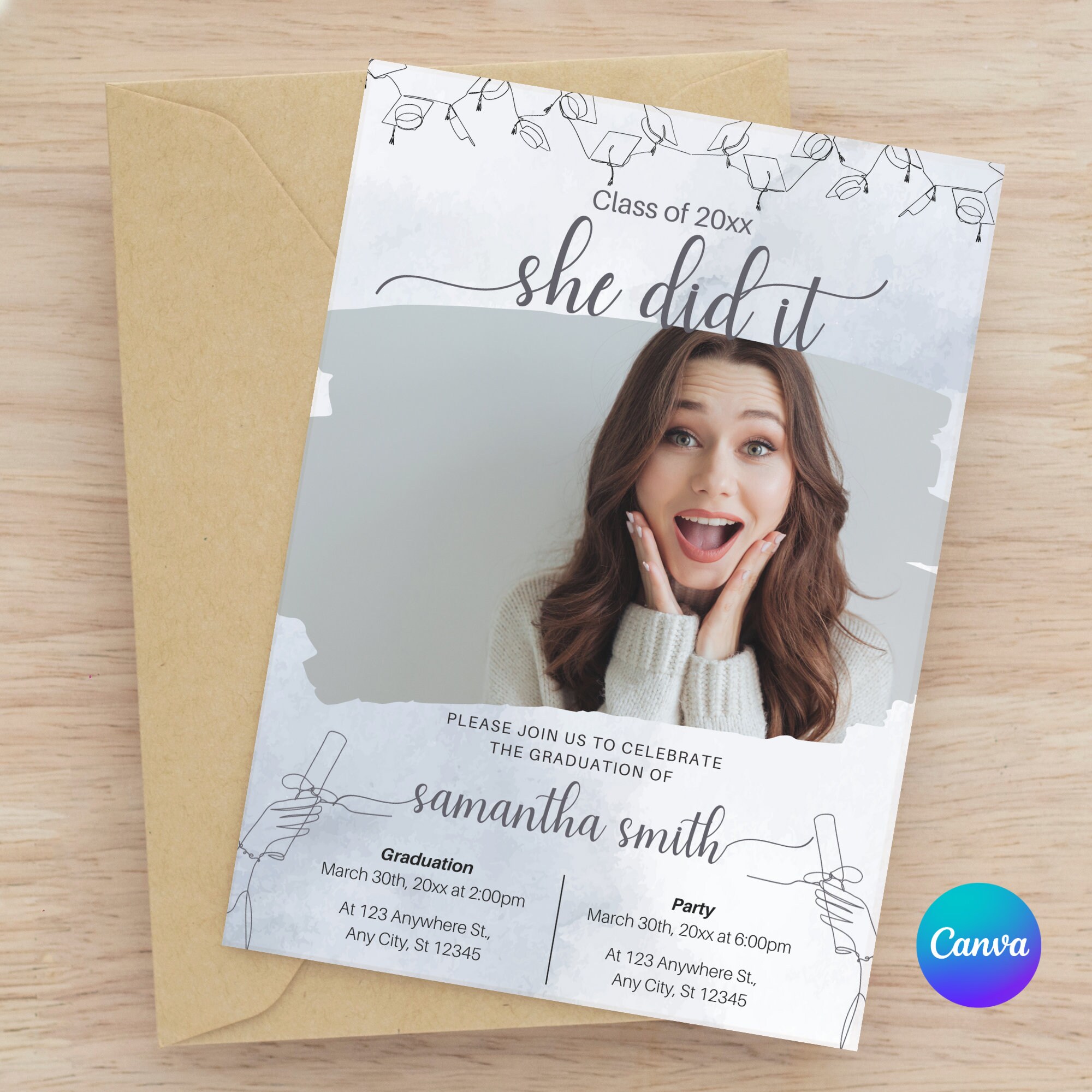 Editable She Did It Graduation Day Party 2024 Invitation Template ...