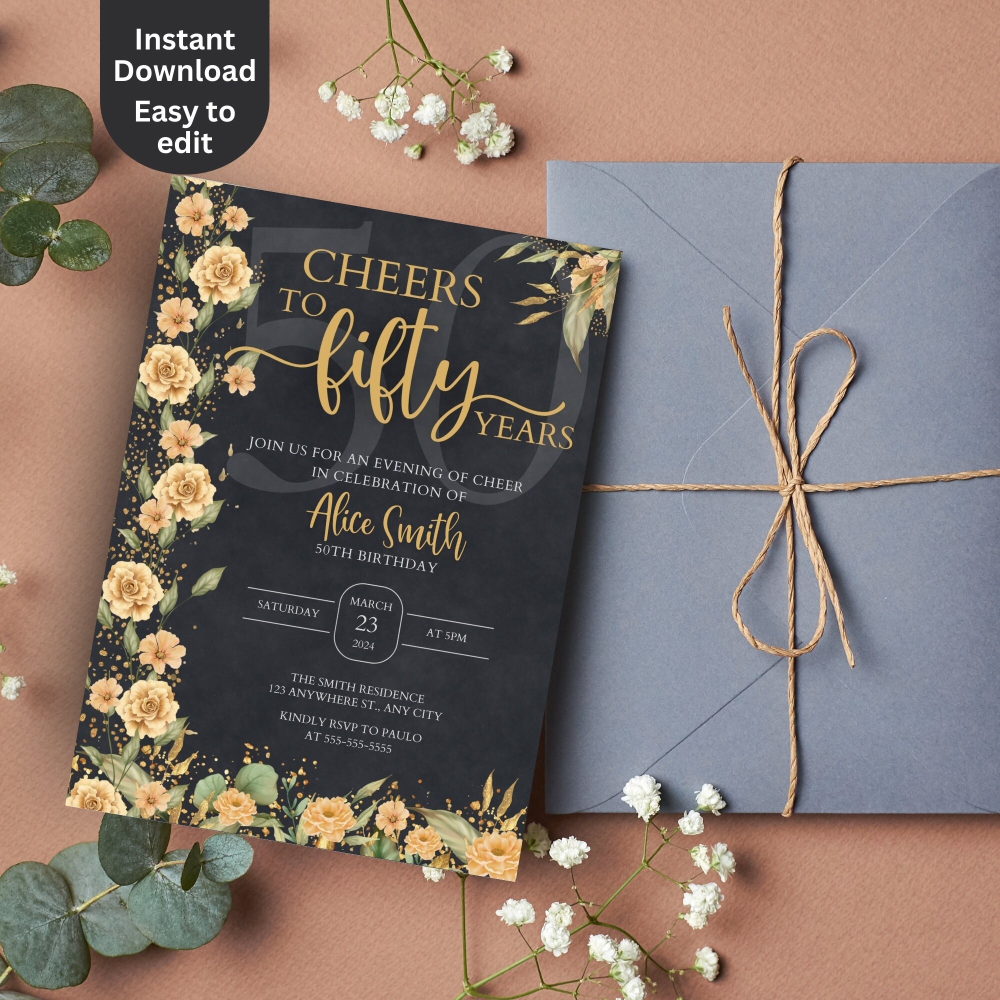 50th Birthday Invitation for Women Dinner Party Invitation Cheers to ...