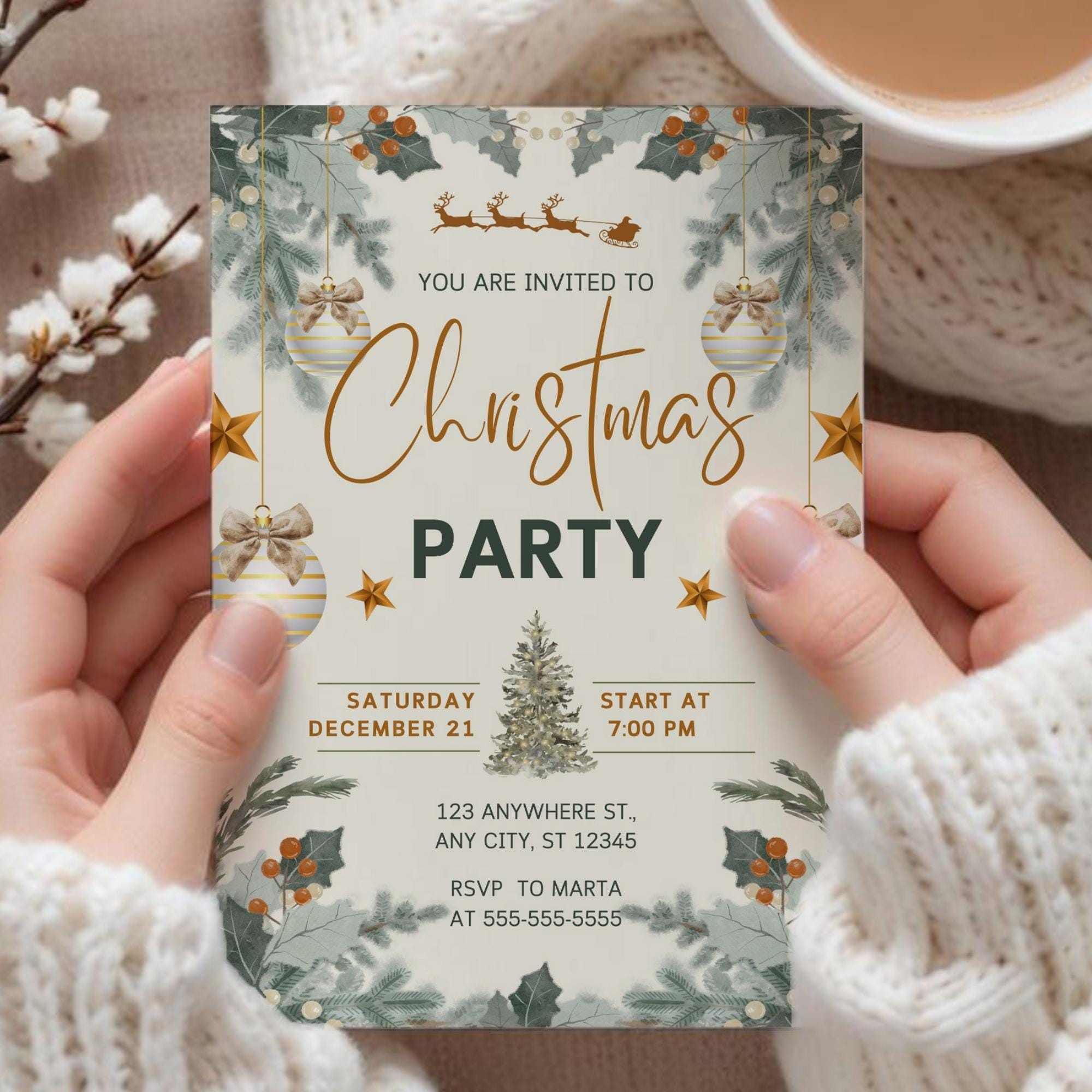 Editable Christmas Party Invitation, Christmas Birthday Invitation ...