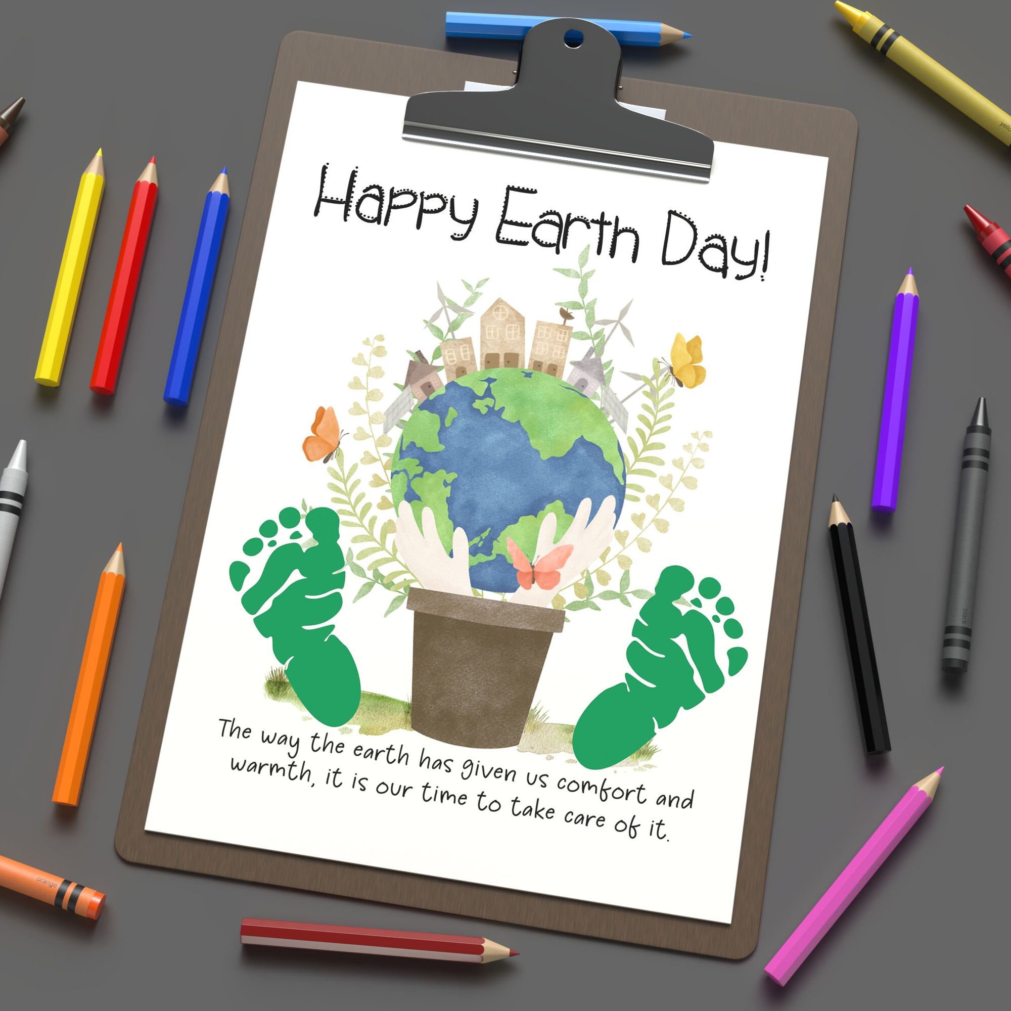 Happy Earth Day Craft for Kids Preschool Footprint Art Activity for ...