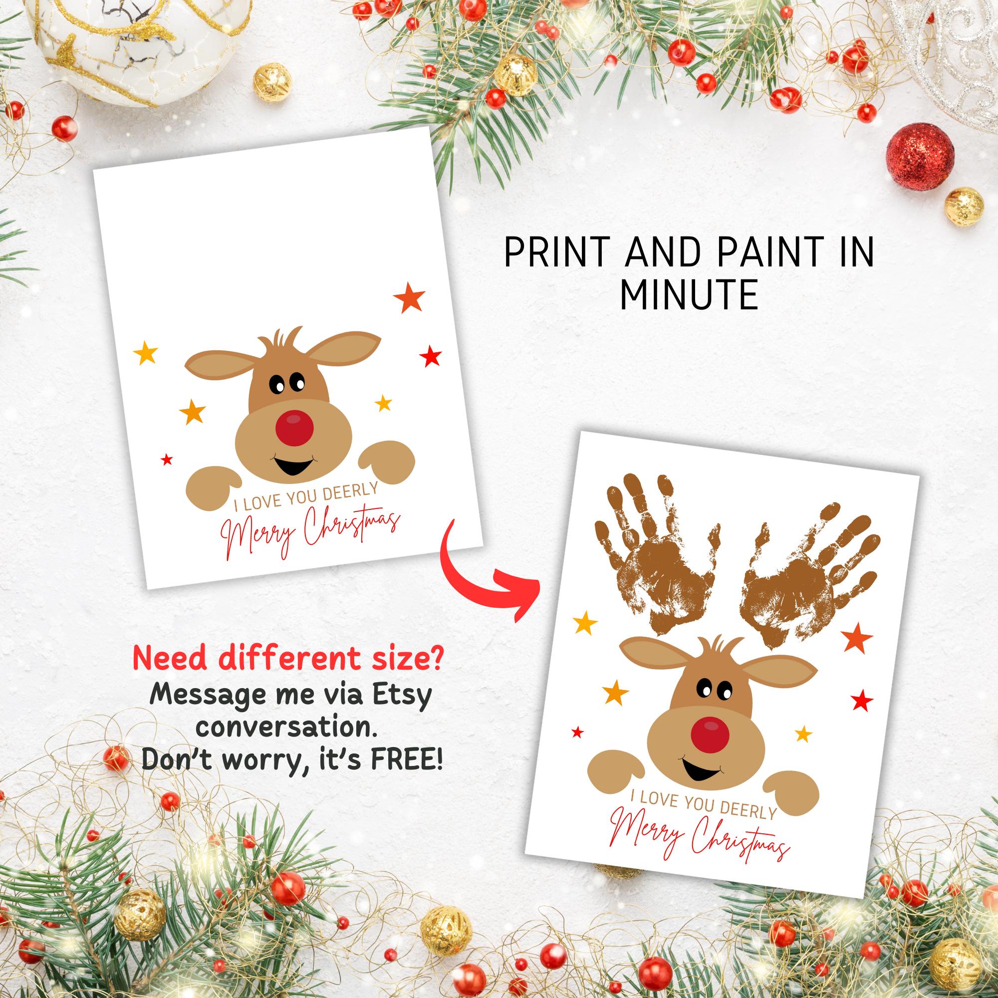 Printable Christmas Handprint Art, Christmas Reindeer Craft, Christmas ...