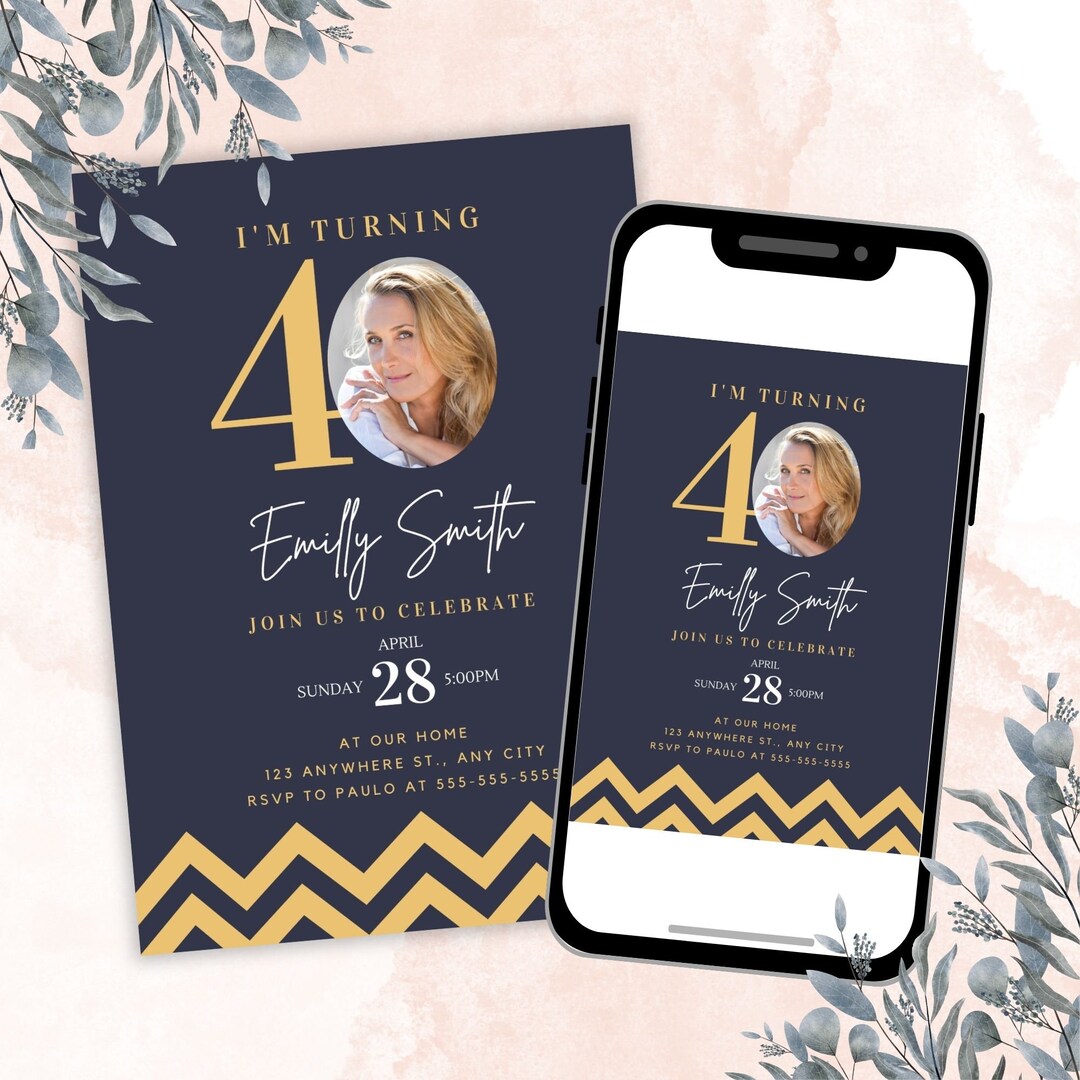 40th Birthday Invitation With Photo Dinner Party Invite for Birthday ...