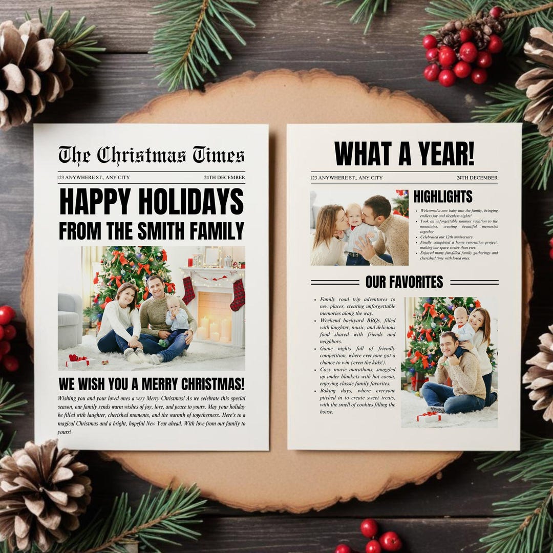 Editable Christmas Newsletter Template, Year in Review, Christmas Card ...