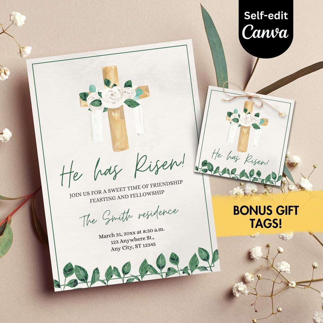 Editable Easter Sunday Service Invitation He is Risen Brunch Invitation ...