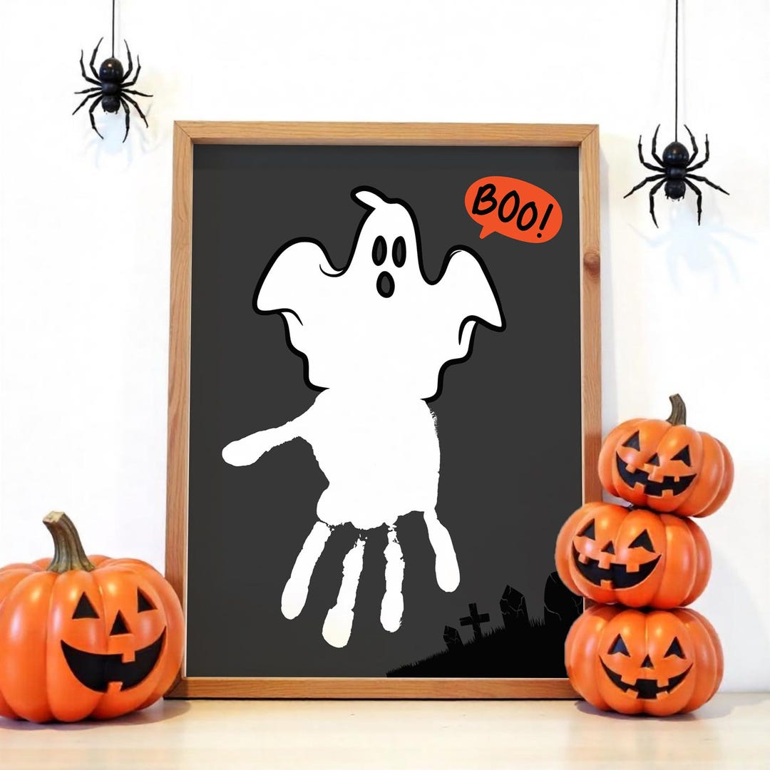 Printable Halloween Ghost Art, Ghost Handprint, Halloween Handprint ...