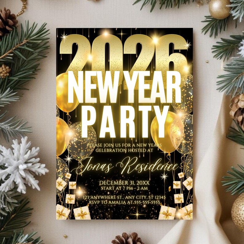 Editable 2026 New Year Party Invitation (digital Download) - Etsy