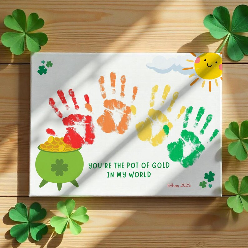 Printable St Patrick's Handprint Art, Pot of Gold Handprint Craft ...