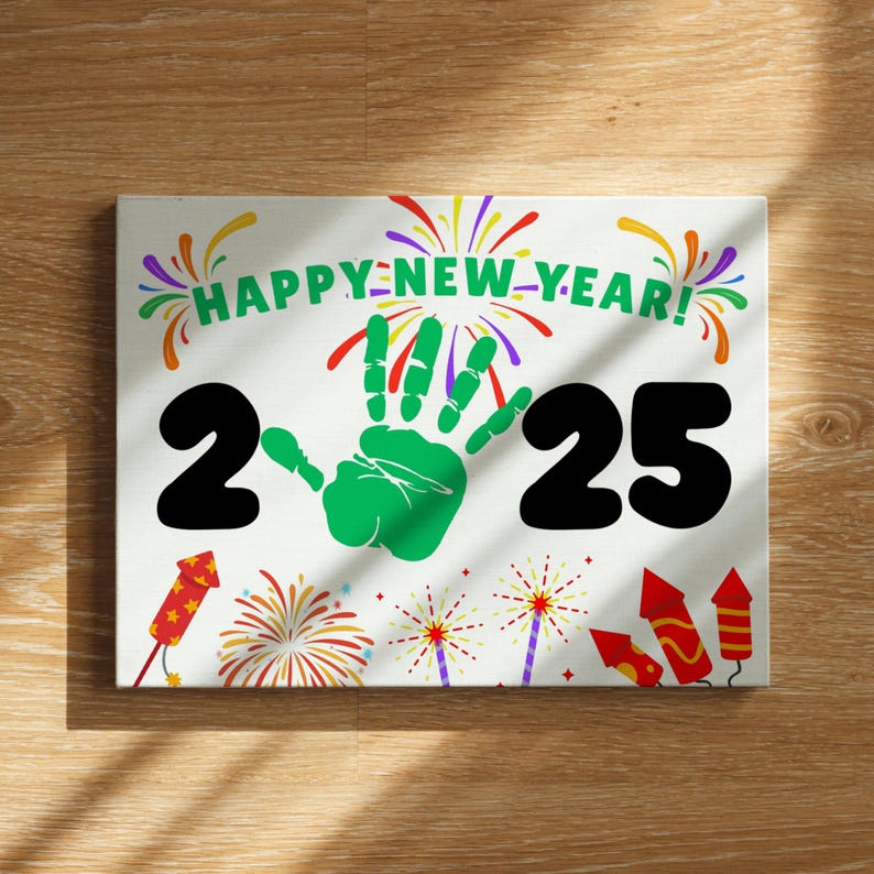 Printable Happy New Year Handprint, 2025 Handprint Art, Preschool ...