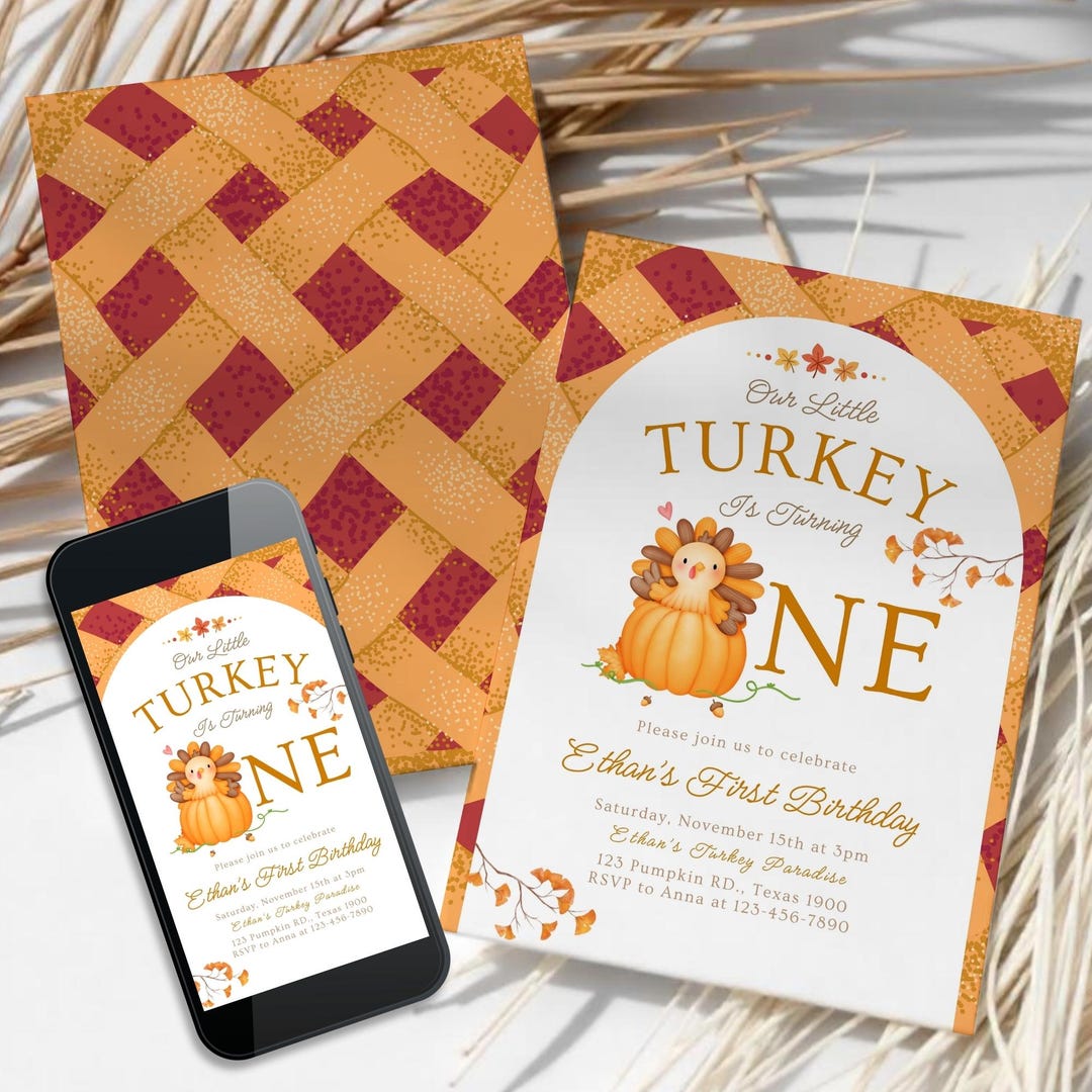 Editable Little Turkey Invitation, Turkey Birthday Invite, First ...