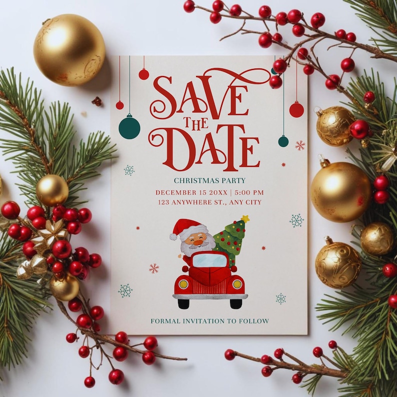 Editable Save the Date Christmas Invitation, Christmas Party Invitation ...