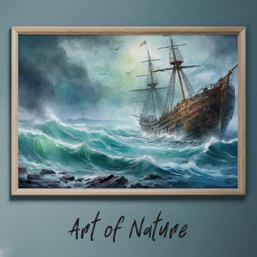 Shipwreck Art, Angry Ocean Waves Landscape, Vintage Storm Paint ...