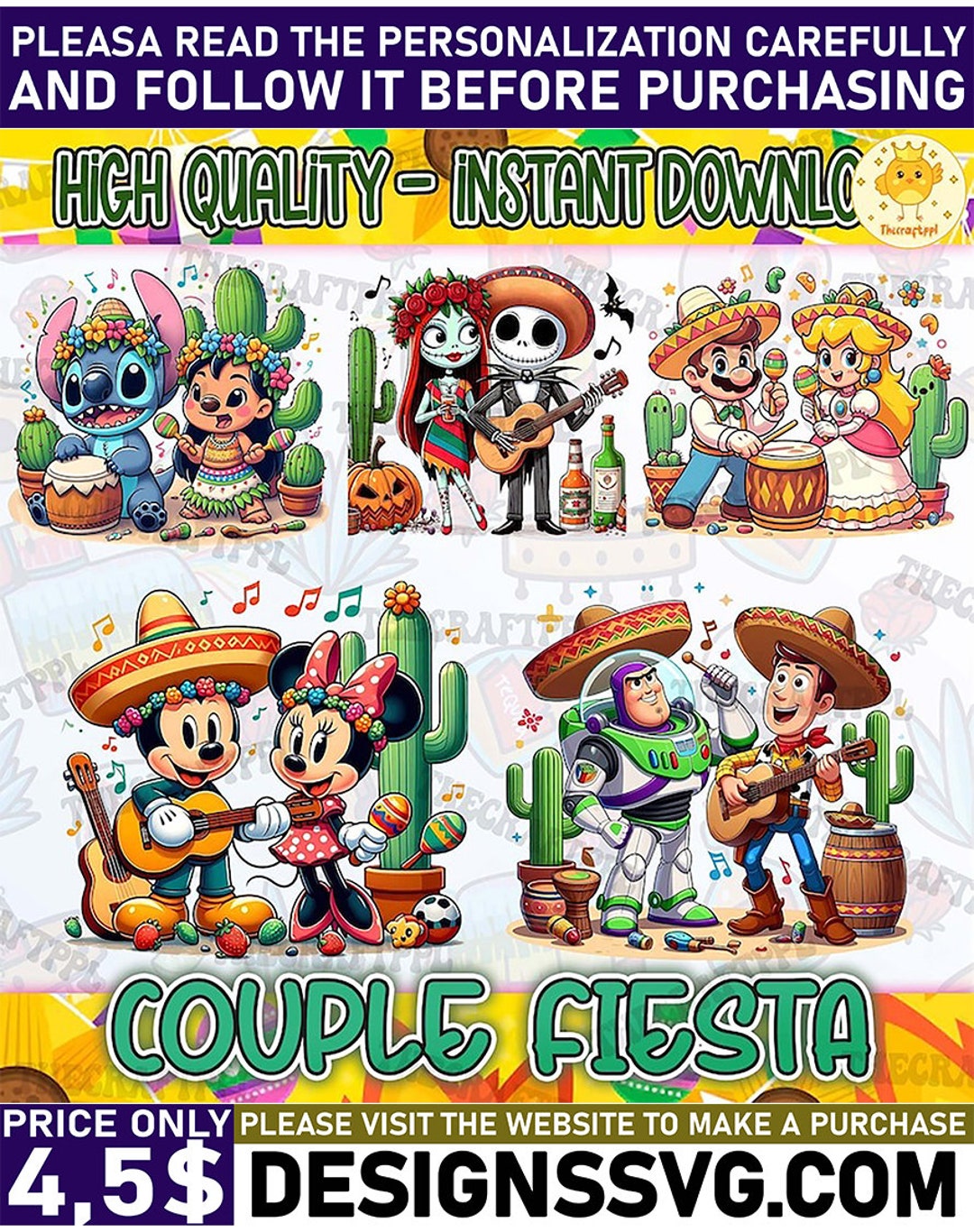 5 Fiesta Cartoon Couple Png Bundle, Fiesta Squad Png, Cinco De Mayo ...